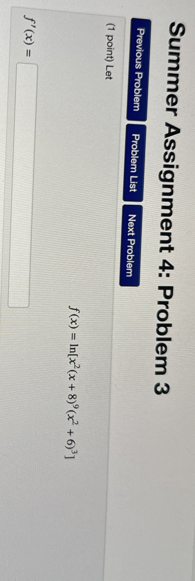Solved Summer Assignment 4: Problem 3(1 ﻿point) | Chegg.com