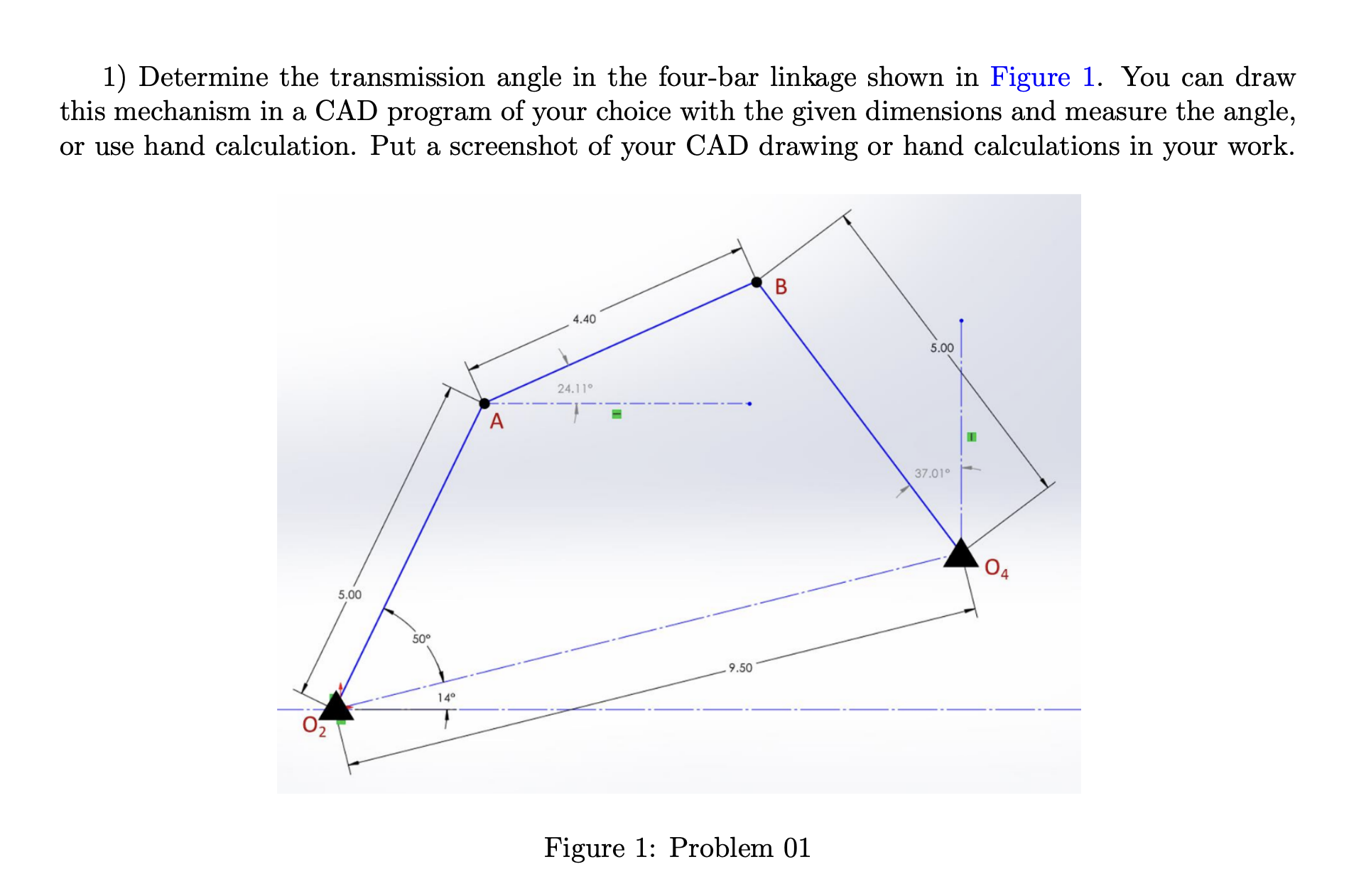 1) ﻿Determine the transmission angle in the four-bar | Chegg.com