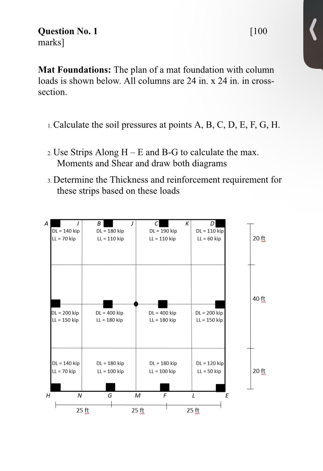 Question No. 1[100marks]Mat Foundations: The plan of | Chegg.com
