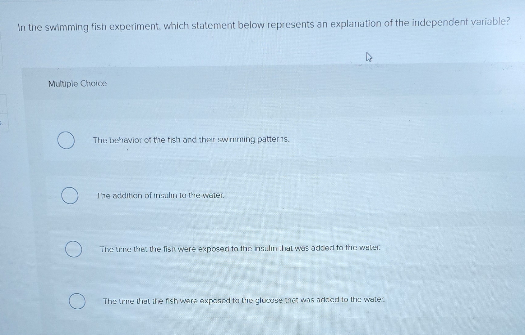 Solved In the swimming fish experiment, which statement | Chegg.com