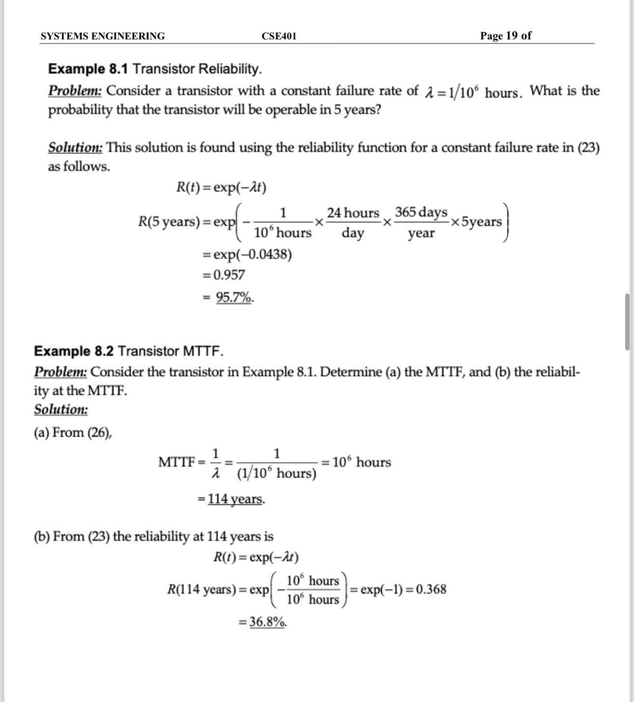 Example 8.1 ﻿Transistor Reliability.Problem: Consider | Chegg.com