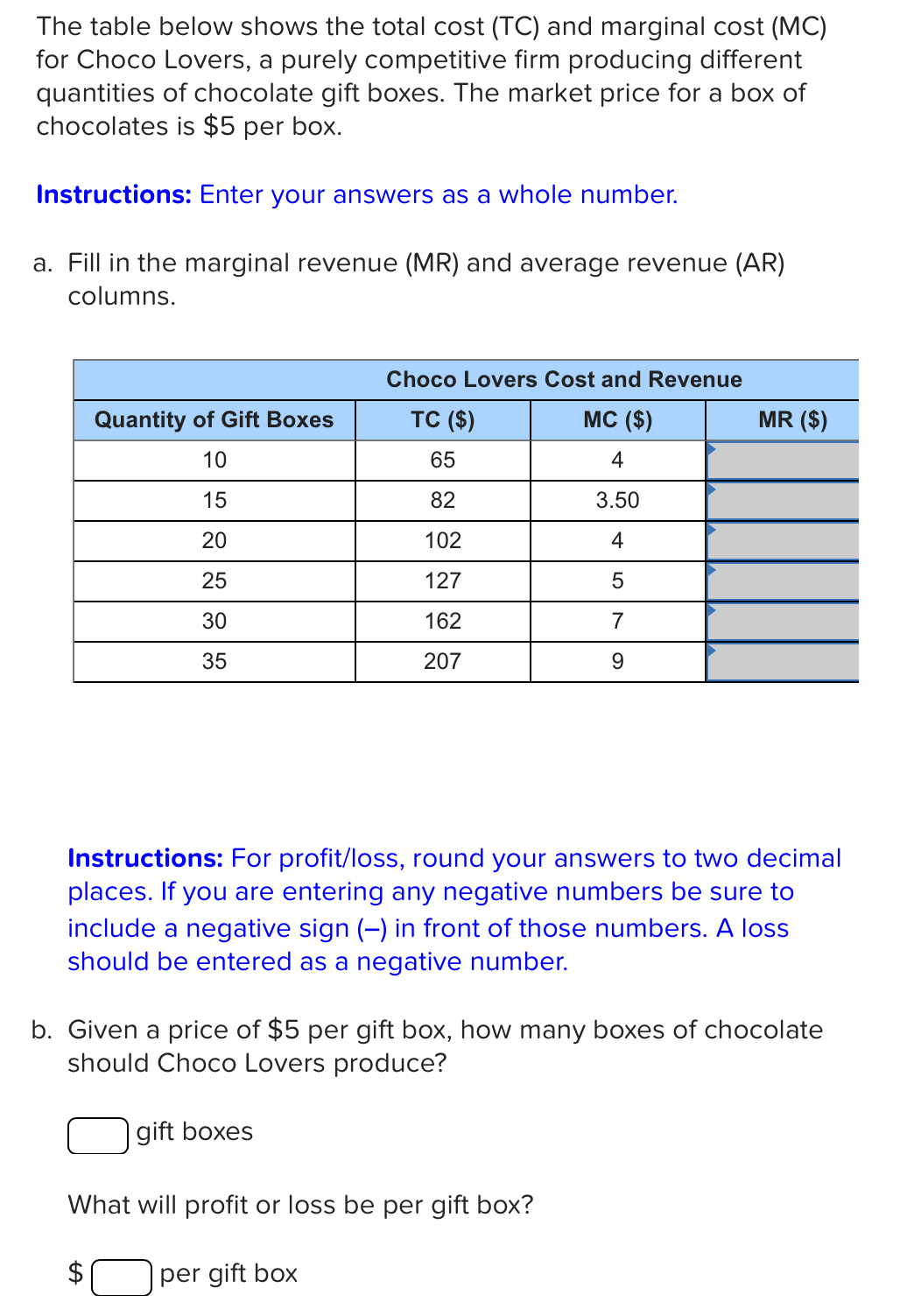 Solved The table below shows the total cost (TC) ﻿and | Chegg.com