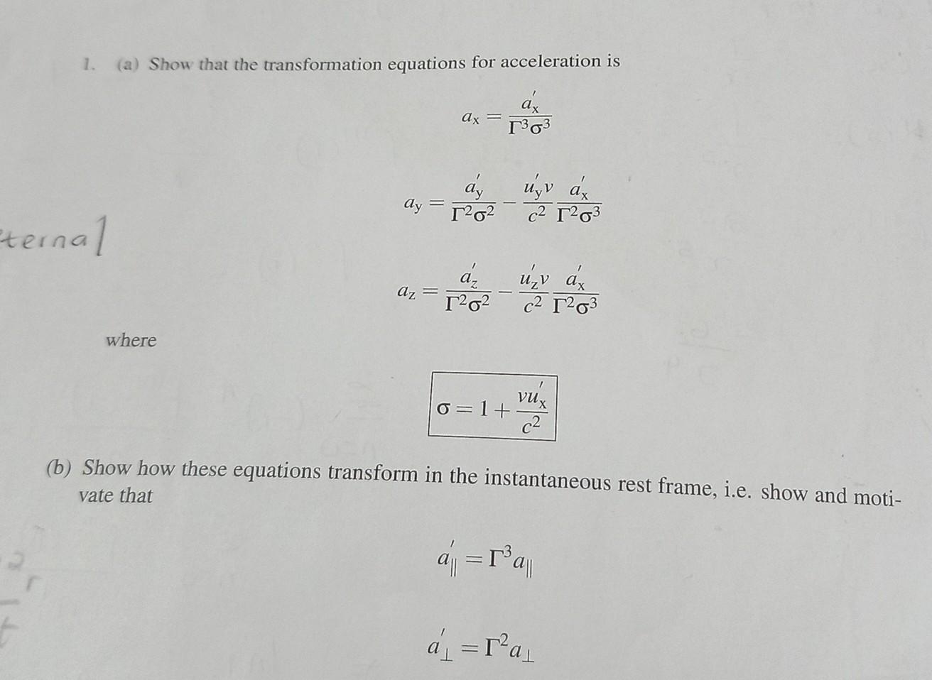 1. (a) Show that the transformation equations for | Chegg.com