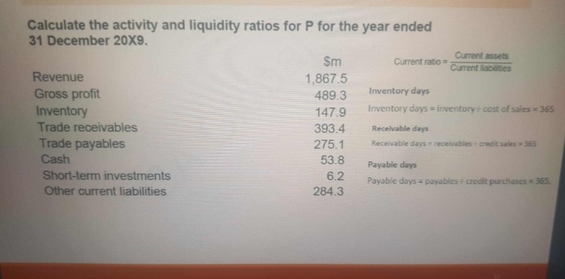 Solved Calculate the activity and liquidity ratios for P for | Chegg.com