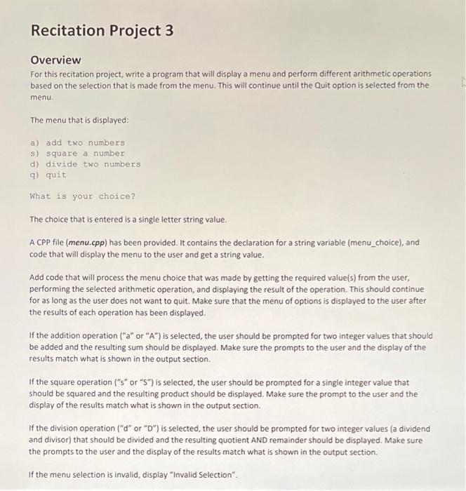 Solved Recitation Project 3 Overview For This Recitation