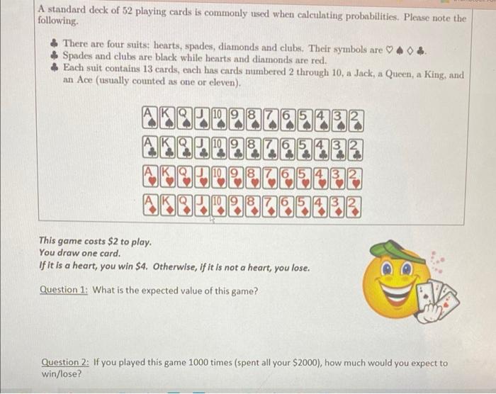 Solved This game costs $2 to play. You draw one card. If it | Chegg.com