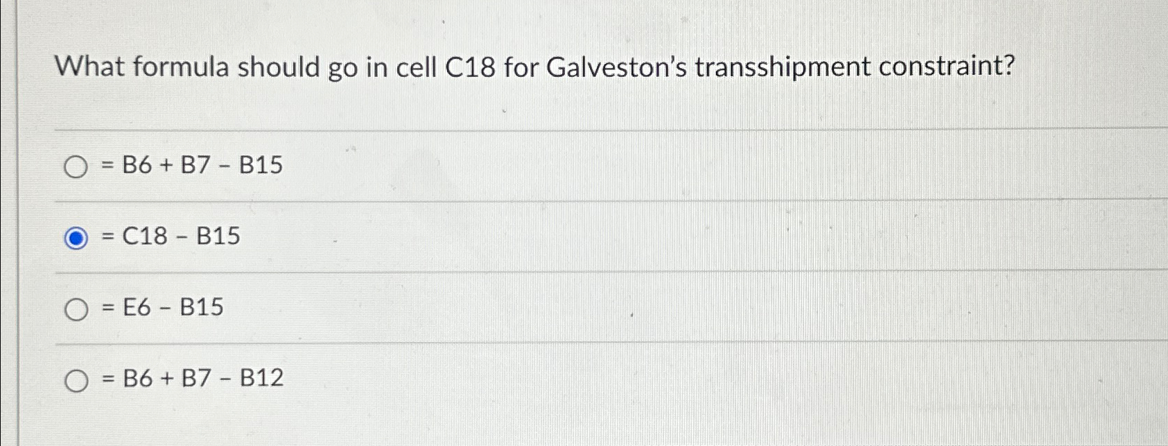 Solved What formula should go in cell C18 ﻿for Galveston's | Chegg.com