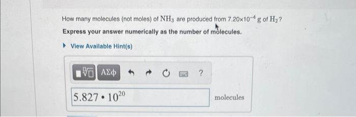 Solved How many molecules (not moles) of NH3 are produced | Chegg.com