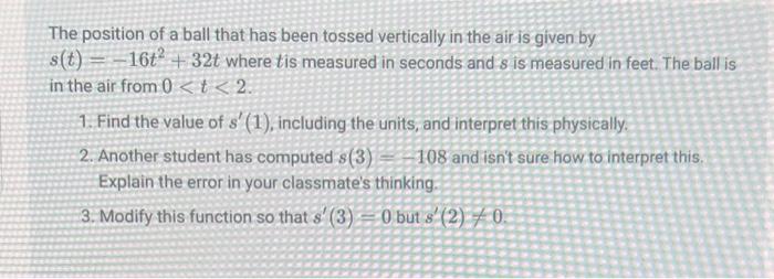 Solved The position of a ball that has been tossed | Chegg.com