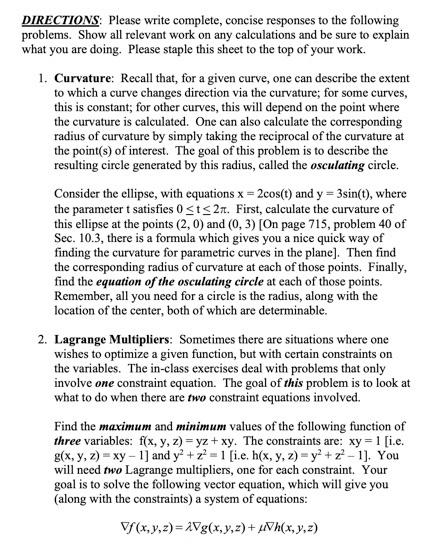 Solved DIRECTIONS: Please write complete, concise responses | Chegg.com