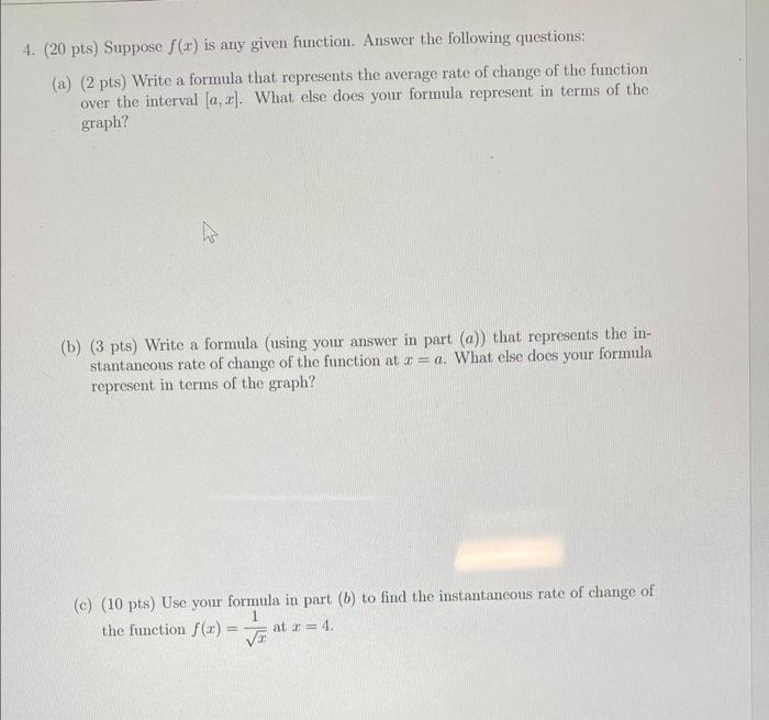 Solved (20 pts) Suppose f(x) is any given function. Answer | Chegg.com