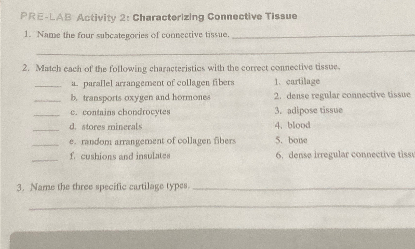 Solved PRE-LAB Activity 2: Characterizing Connective | Chegg.com