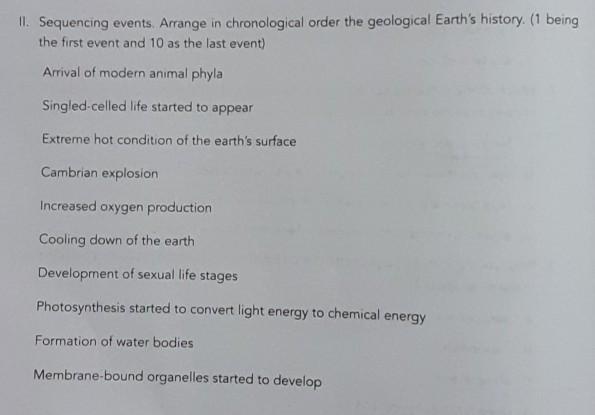 Solved II. Sequencing events. Arrange in chronological order | Chegg.com