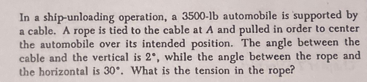 Solved In a ship-unloading operation, a 3500-1b ﻿automobile | Chegg.com