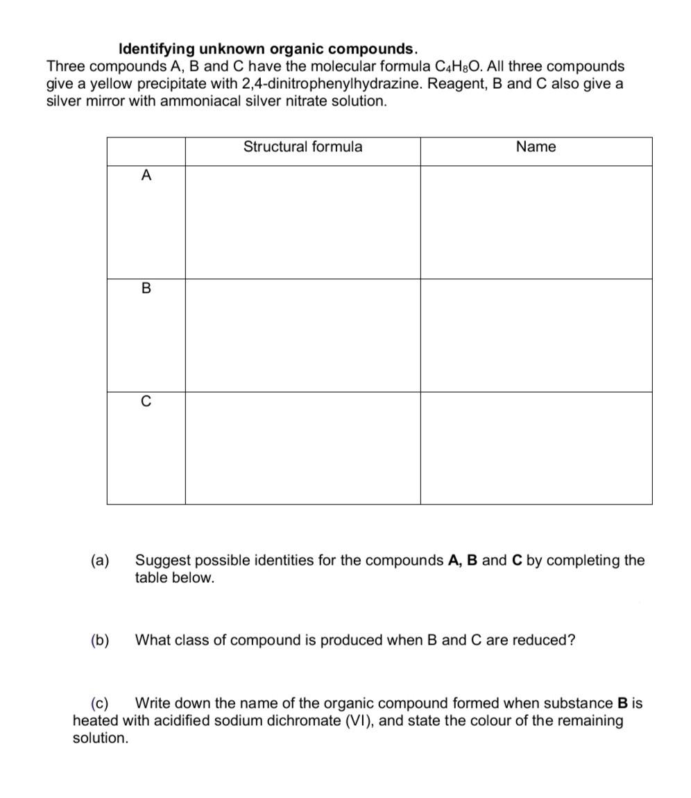 Solved Identifying unknown organic compounds. Three | Chegg.com