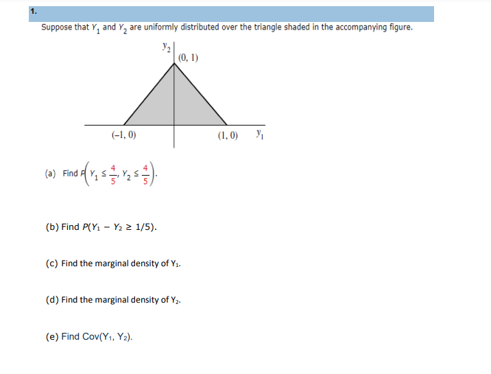 Solved 1. Suppose that Y, and Y2 are uniformly distributed | Chegg.com