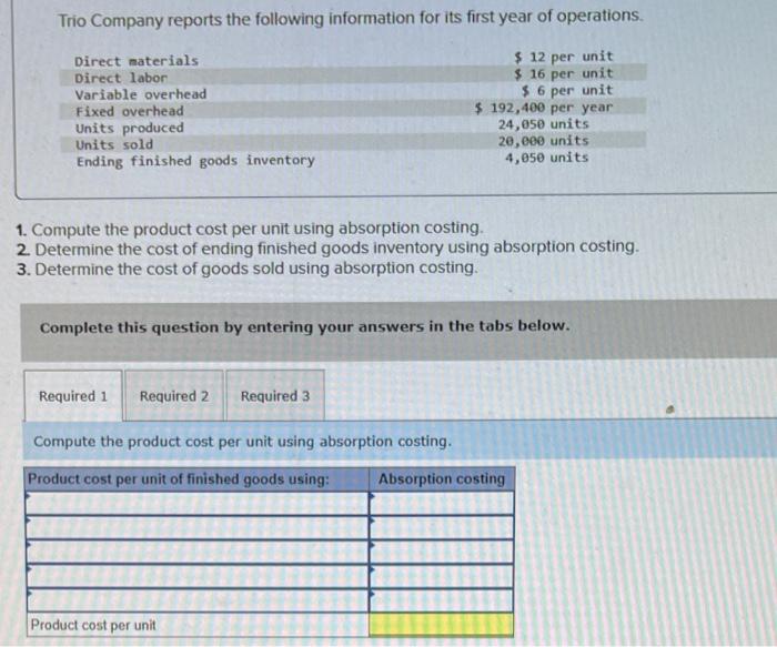 Solved Trio Company reports the following information for | Chegg.com