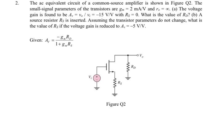 Solved The Ac Equivalent Circuit Of A Common Source