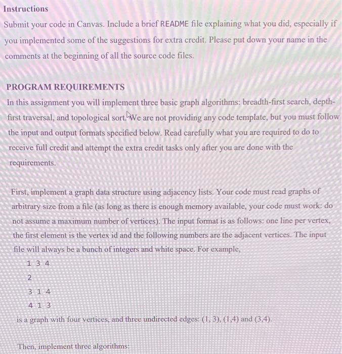 Solved Instructions Submit your code in Canvas. Include a | Chegg.com