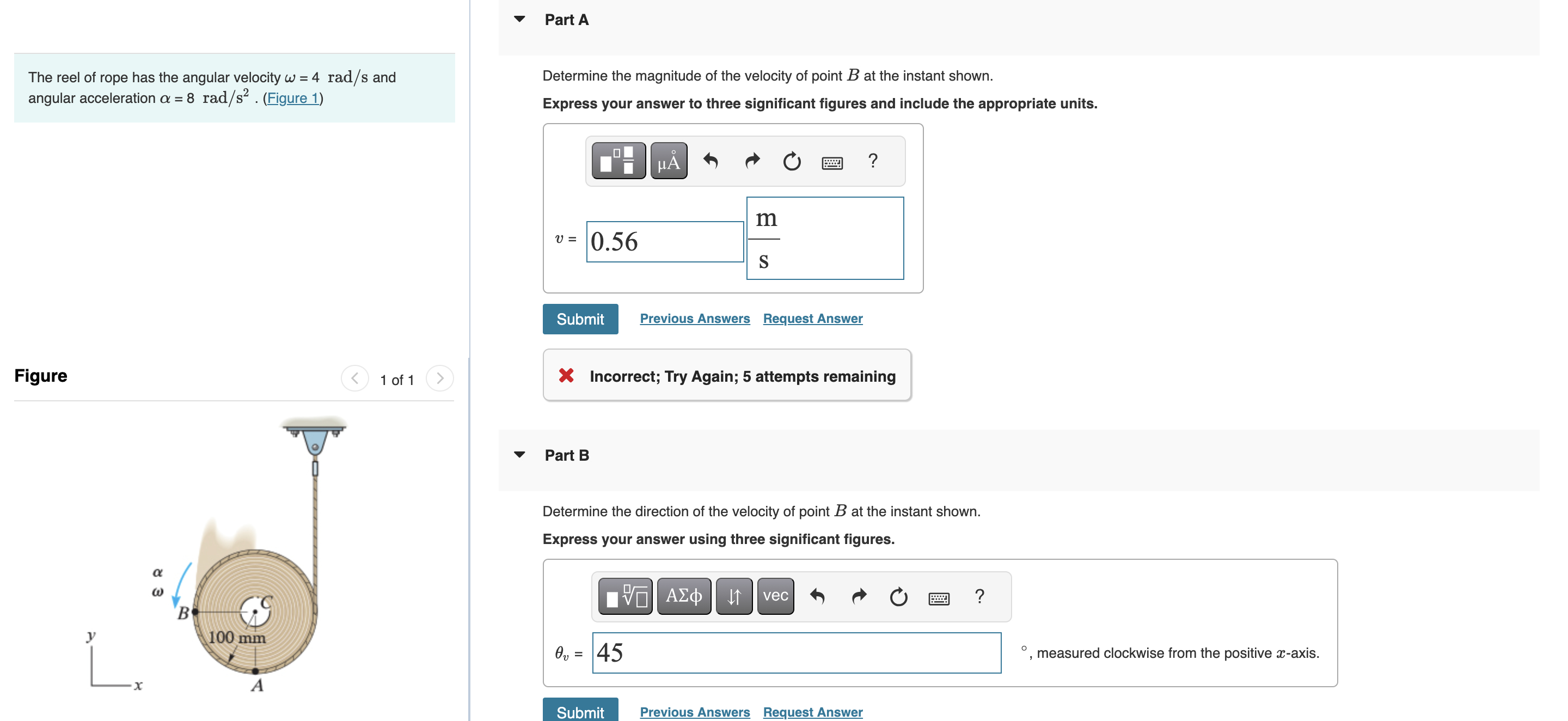 Solved Part CThe reel of rope has the angular velocity | Chegg.com