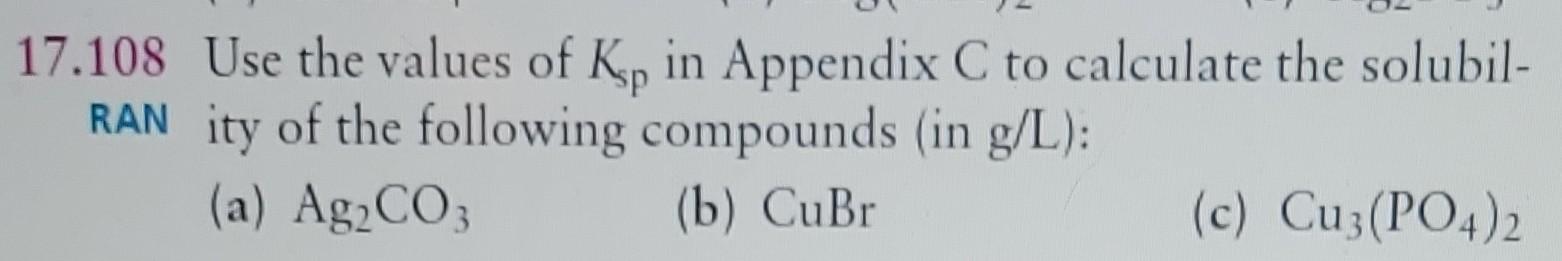 Solved 17.108 Use the values of Ksp in Appendix C to | Chegg.com