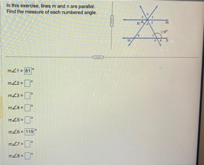 Solved In this exercise, lines m and n are parallel. Find | Chegg.com