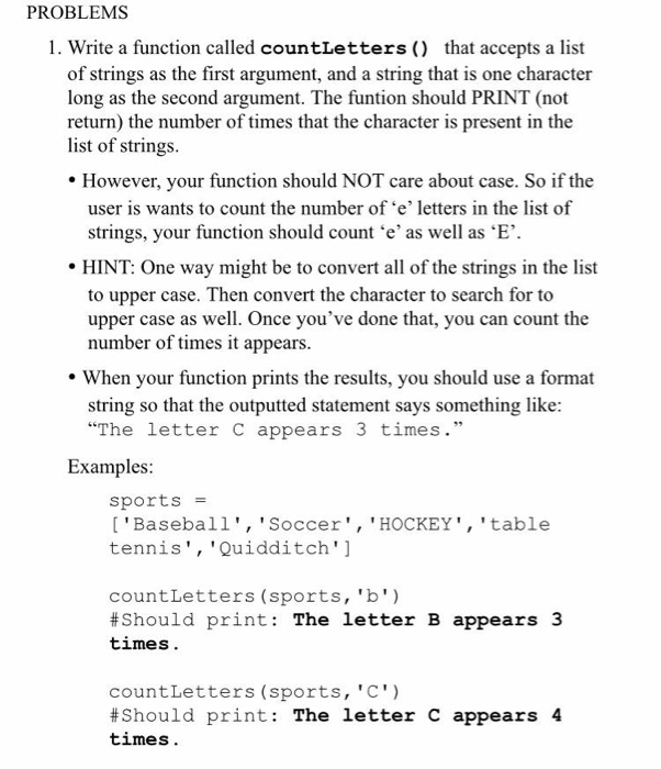 Solved Problems 1 Write A Function Called Countletters 