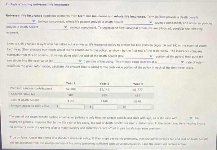 Solved 7. Understanding universal life insurance Universal | Chegg.com