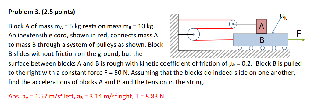 Solved Block A of ﻿mass 5 kg ﻿rests on ﻿mass B of 10 kg.An | Chegg.com
