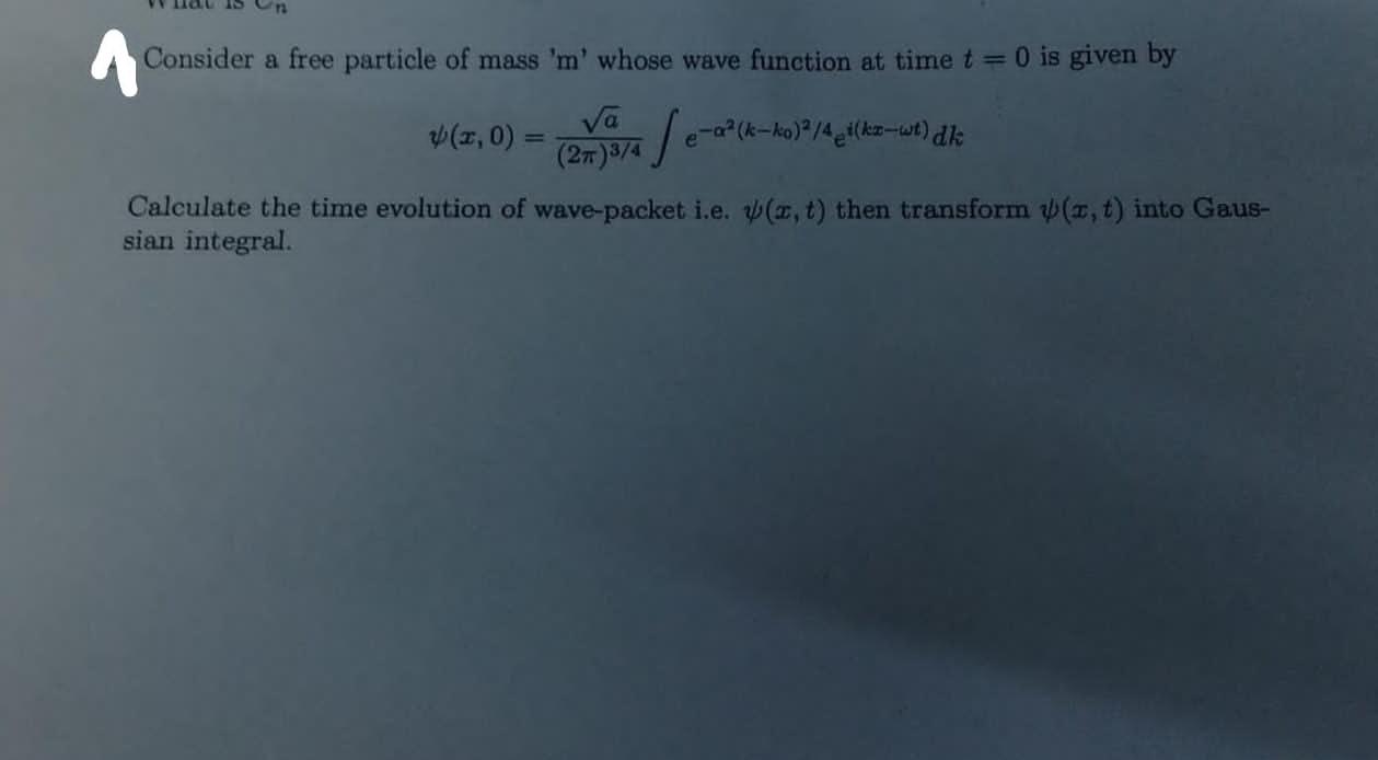 Solved Consider a free particle of mass ' m ' whose wave | Chegg.com