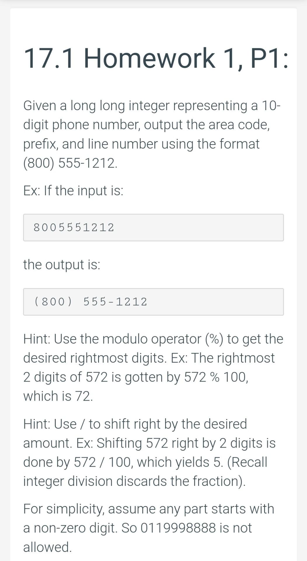 Solved 17.1 Homework 1, P1: Given a long long integer | Chegg.com