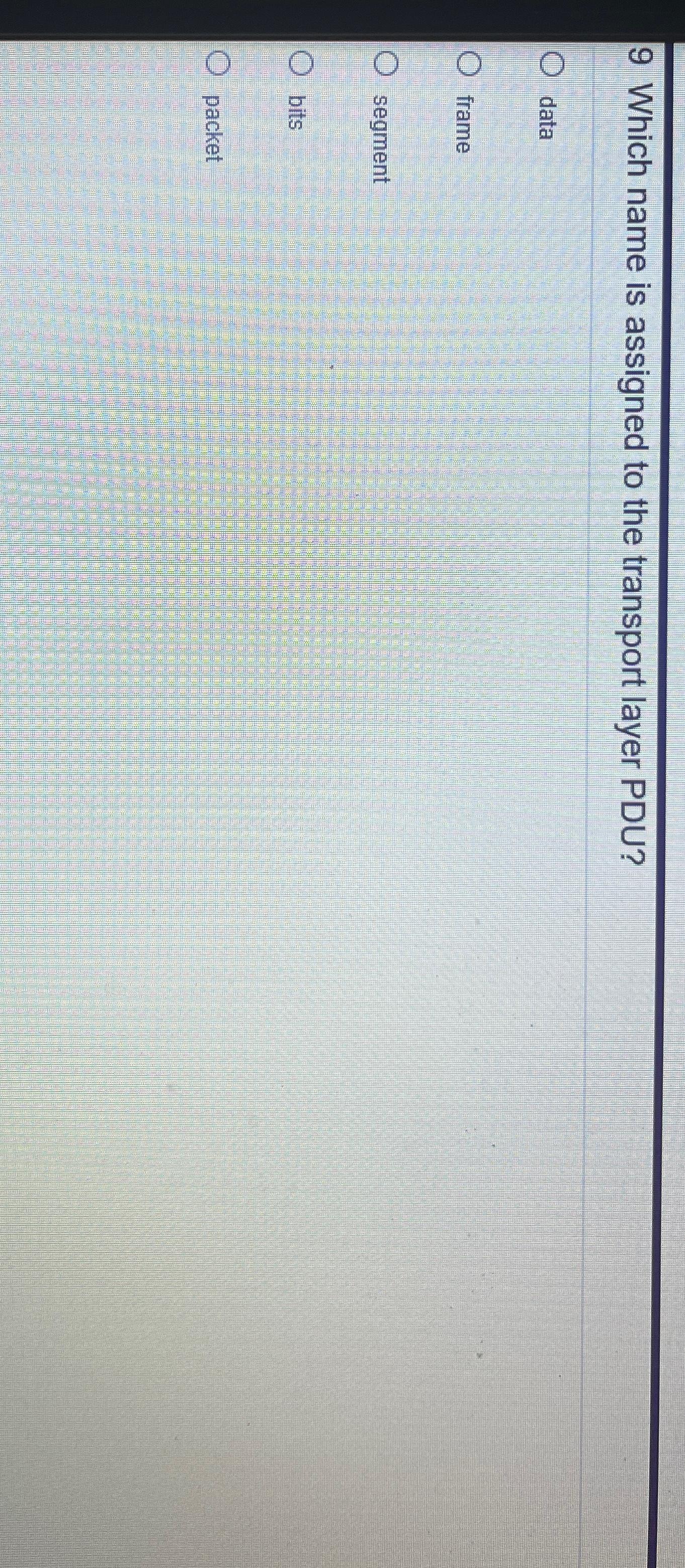 Solved 9 ﻿Which name is assigned to the transport layer | Chegg.com
