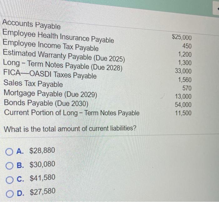 Solved $25,000 450 1,200 Accounts Payable Employee Health | Chegg.com