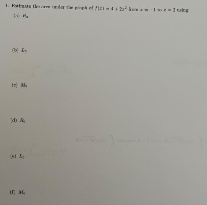 Solved 1. Estimate the area under the graph of f(x)=4+2x2 | Chegg.com