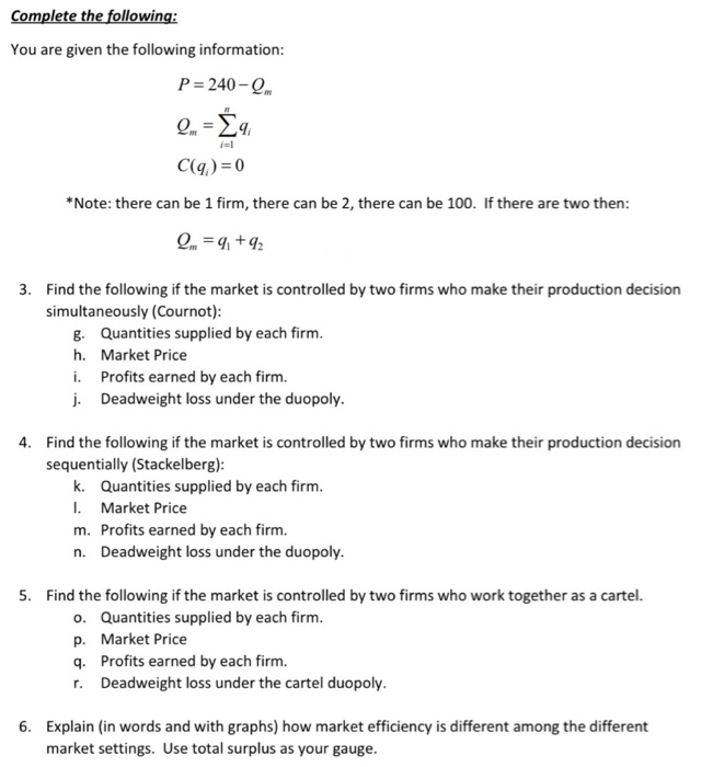 Solved Complete the following: You are given the following | Chegg.com