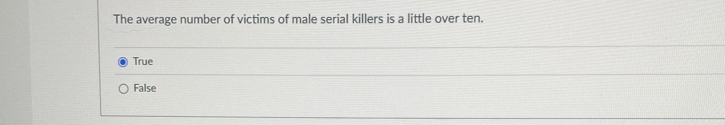 Solved The average number of victims of male serial killers | Chegg.com