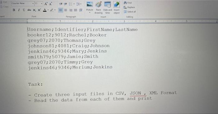 Solved Username; Identifier; FirstName; LastName | Chegg.com