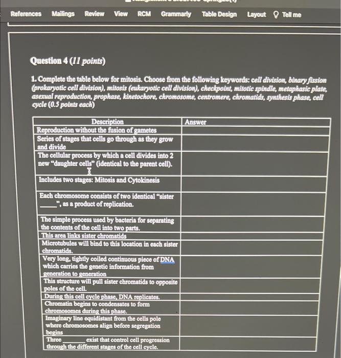 Solved Question 4 (11 points) 1. Complete the table below | Chegg.com