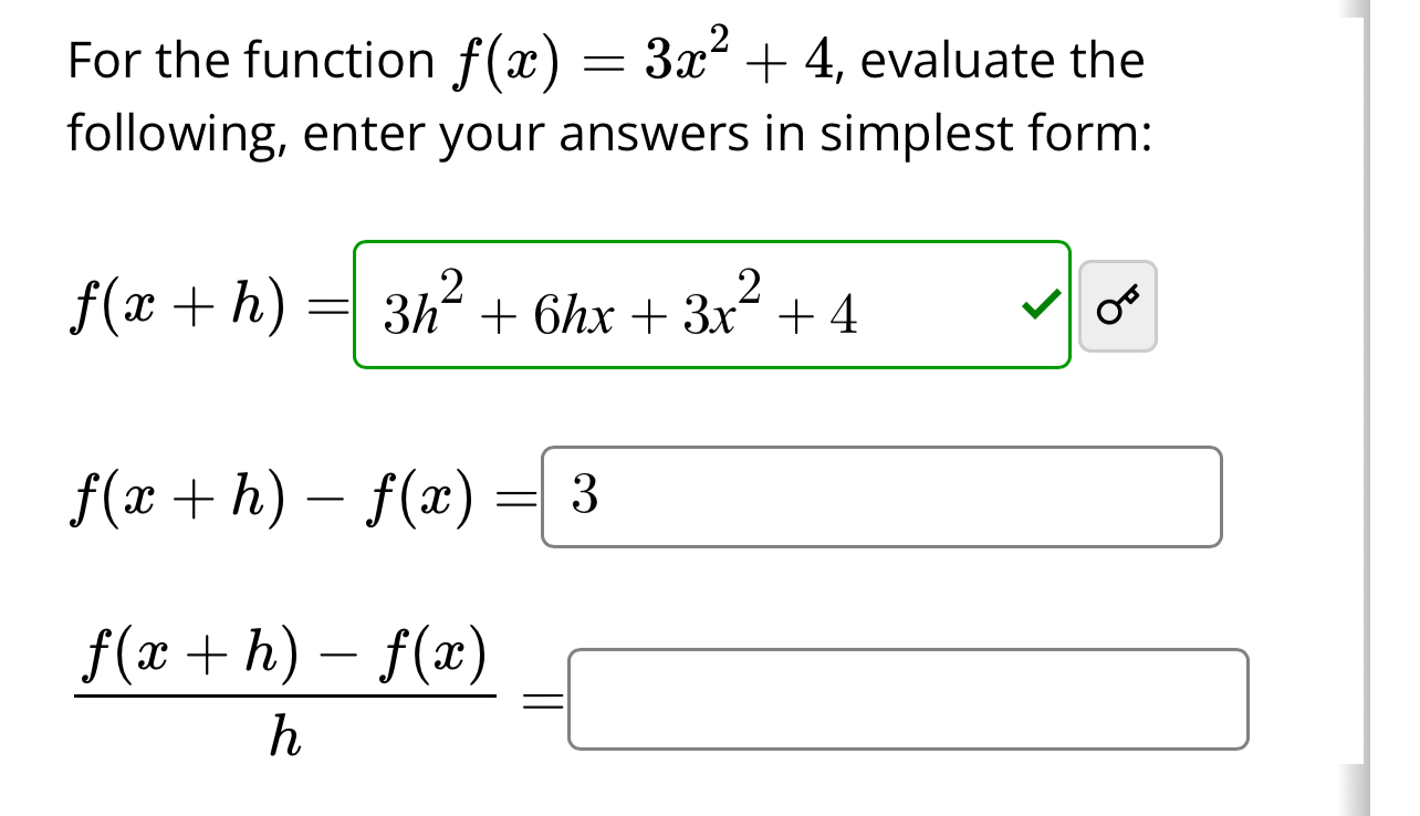 Solved For the function f(x)=3x2+4, ﻿evaluate the following, | Chegg.com