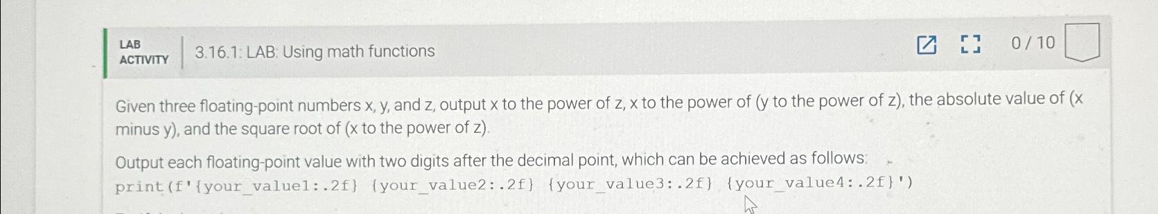 Solved Lab3161 Lab Using Math Functionsgiven Three 