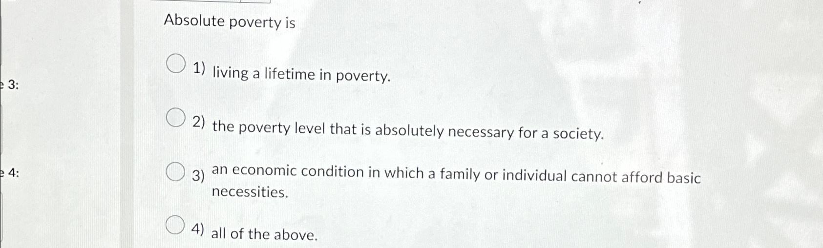 Solved Absolute poverty isliving a lifetime in poverty.the | Chegg.com