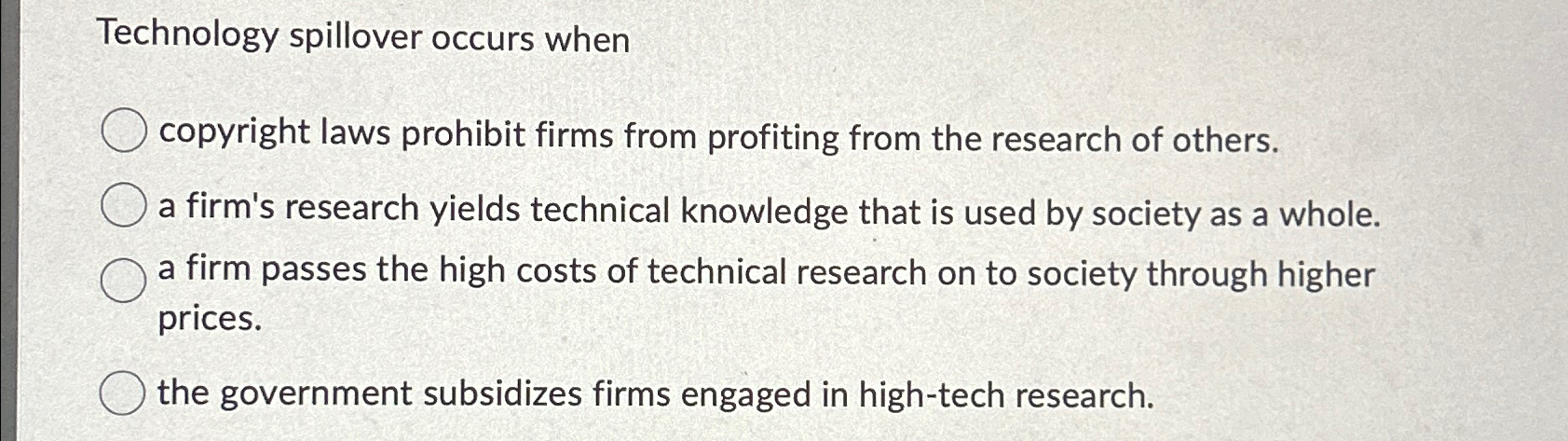 Solved Technology spillover occurs whencopyright laws | Chegg.com