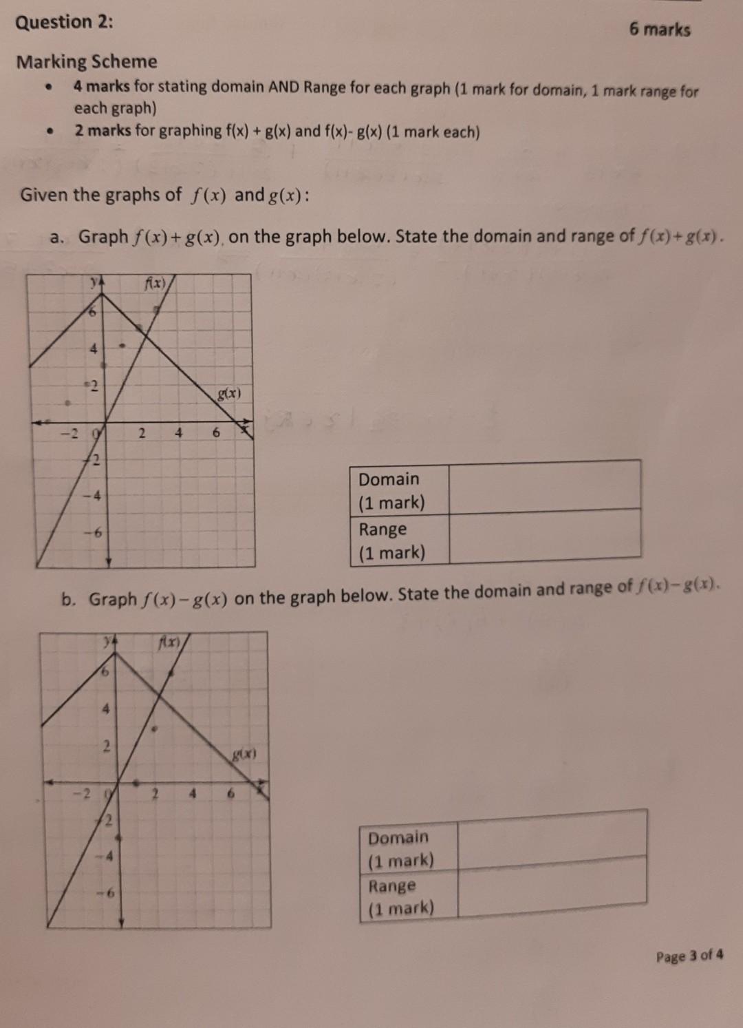 Solved Marking Scheme - 4 marks for stating domain AND Range | Chegg.com