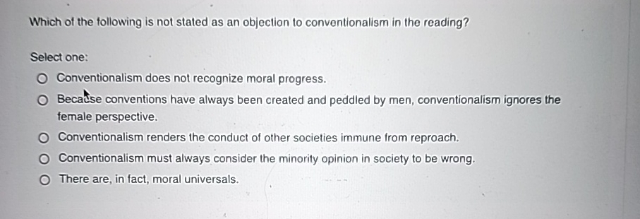 Solved Which of the following is not stated as an objection | Chegg.com