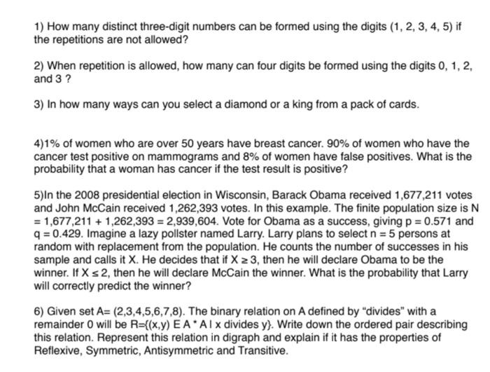 Solved 1) How many distinct three-digit numbers can be | Chegg.com
