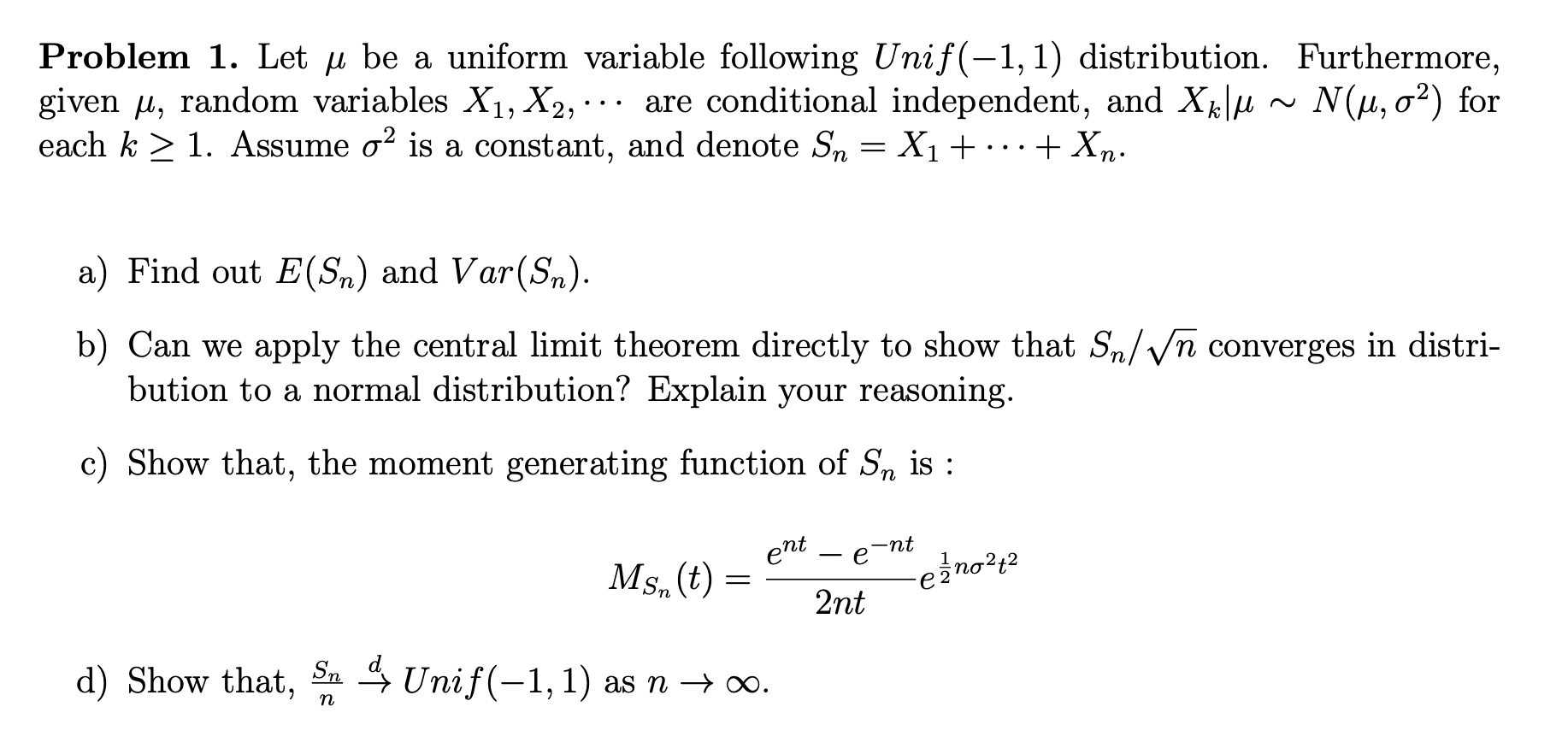 Solved Problem 1. ﻿Let μ ﻿be a uniform variable following | Chegg.com