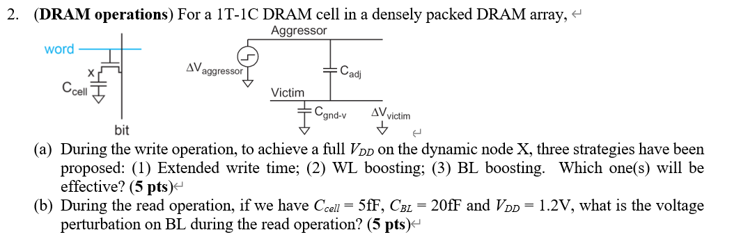 Solved (DRAM operations) ﻿For a 1T-1C DRAM cell in a densely | Chegg.com