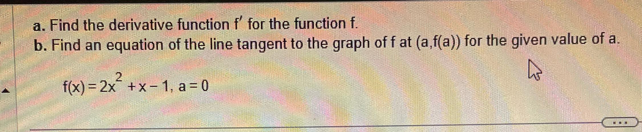 Solved a. ﻿Find the derivative function f' ﻿for the function | Chegg.com