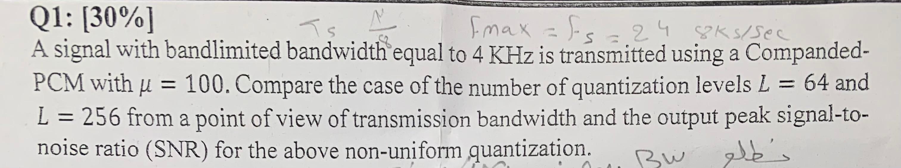 Solved Q1: 30%A signal with bandlimited bandwidth equal to | Chegg.com