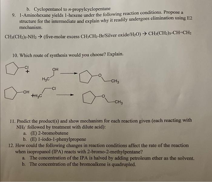Solved b. Cyclopentanol to n-propylcyclopentane 9. | Chegg.com